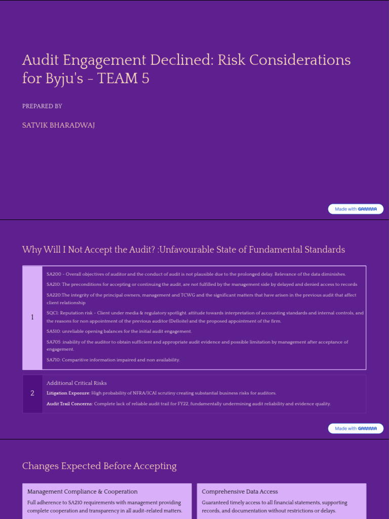 Audit Engagement Declined Risk Considerations For Byjus TEAM 5 | PDF ...