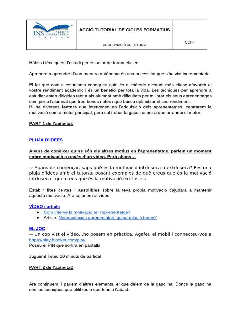Hàbits I Tècniques D'estudi Per Estudiar de Forma Eficient | PDF