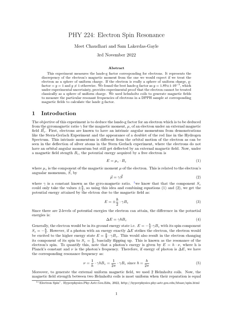 Measuring the Electron's Lande-g Factor | PDF | Electron | Inductor