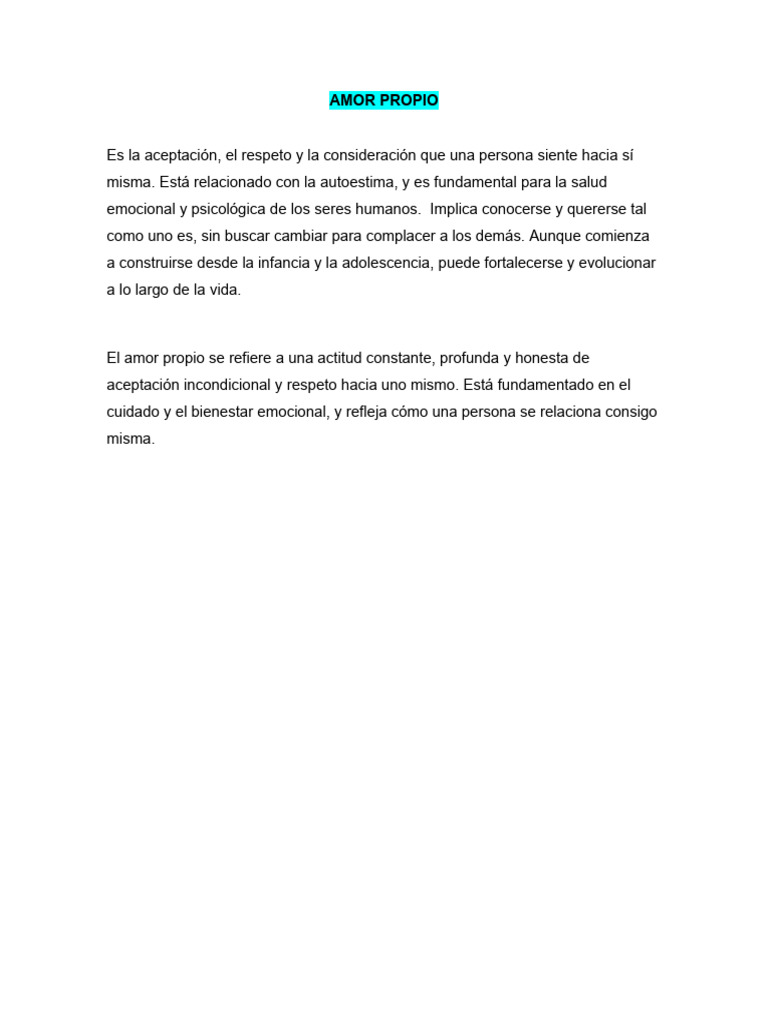 Importancia y Beneficios del Amor Propio | PDF | Autoestima | Sicología