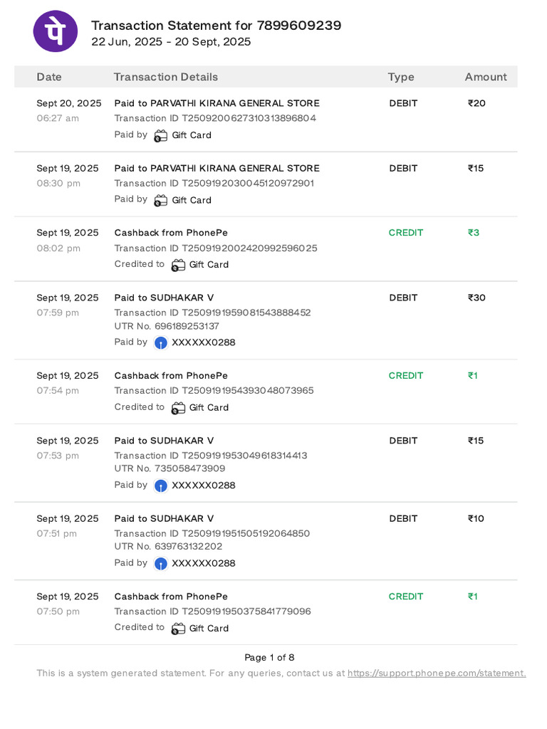PhonePe Transaction Statement Summary | PDF | Credit Card | Debit Card