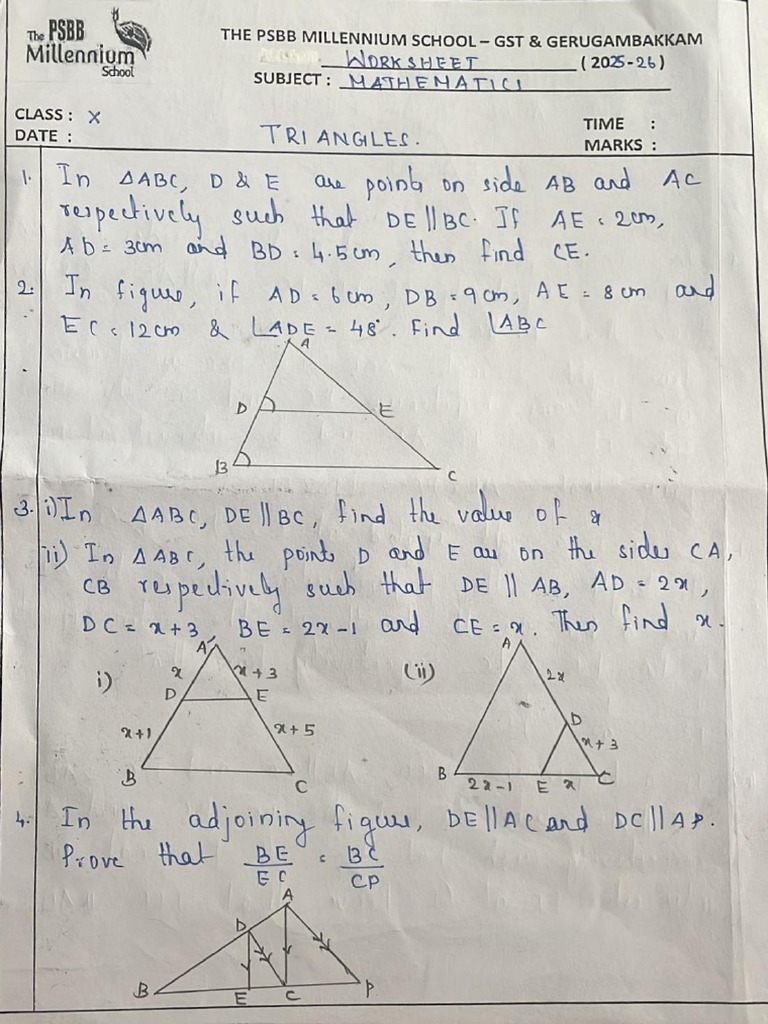 Class 10 Triangles WS | PDF