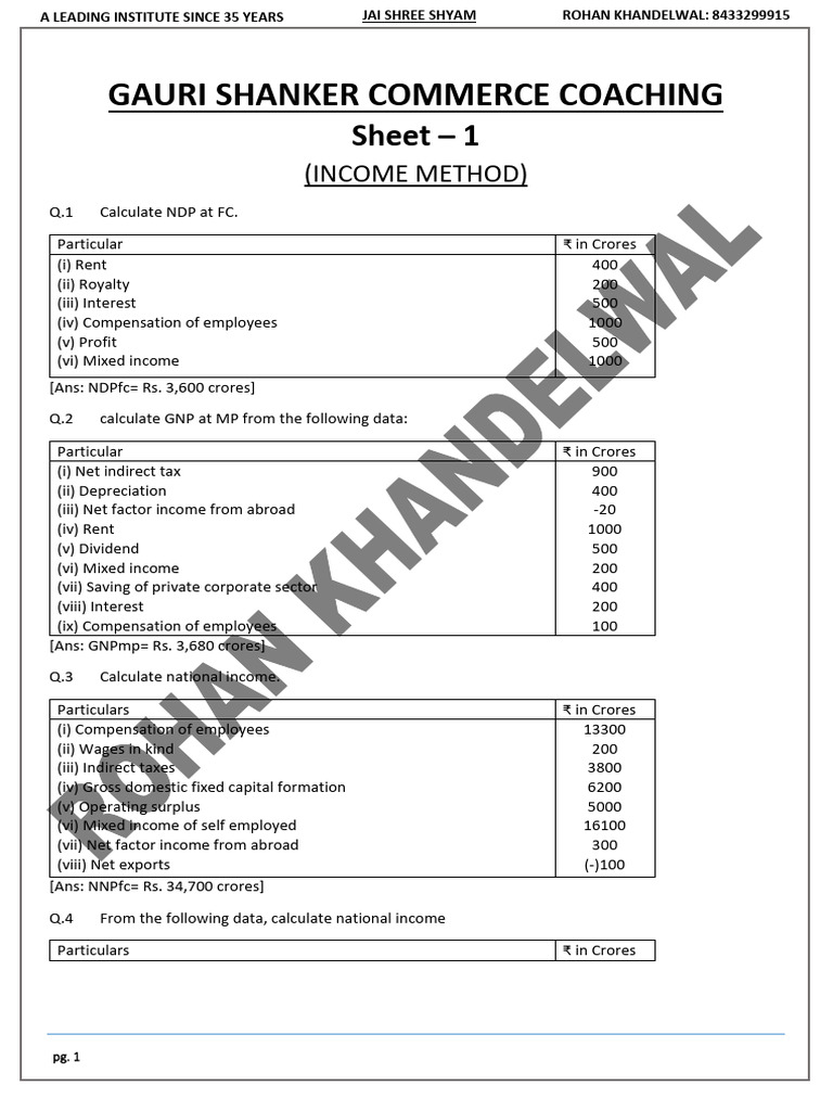 sheet-1 income METHOD | PDF | Consumption Of Fixed Capital | Income