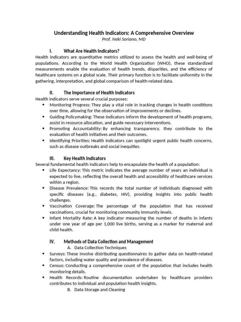 Health Indicators: Key Metrics Explained | PDF | Data | Data Analysis
