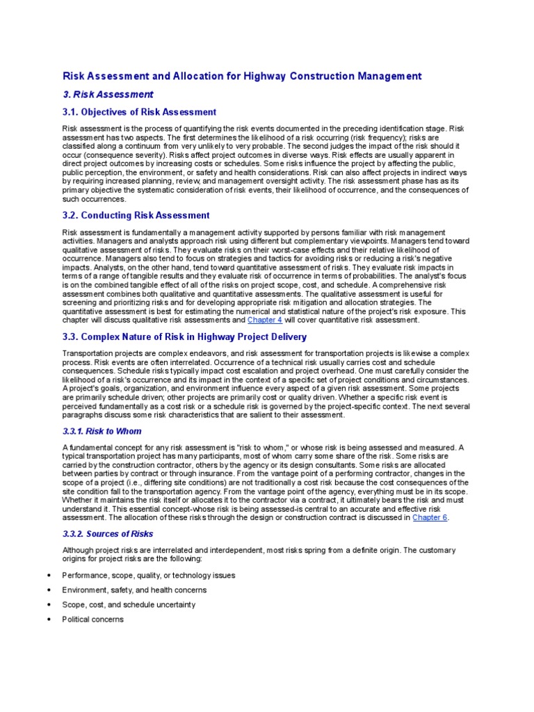 Risk Assessment and Allocation For Highway Construction Management ...