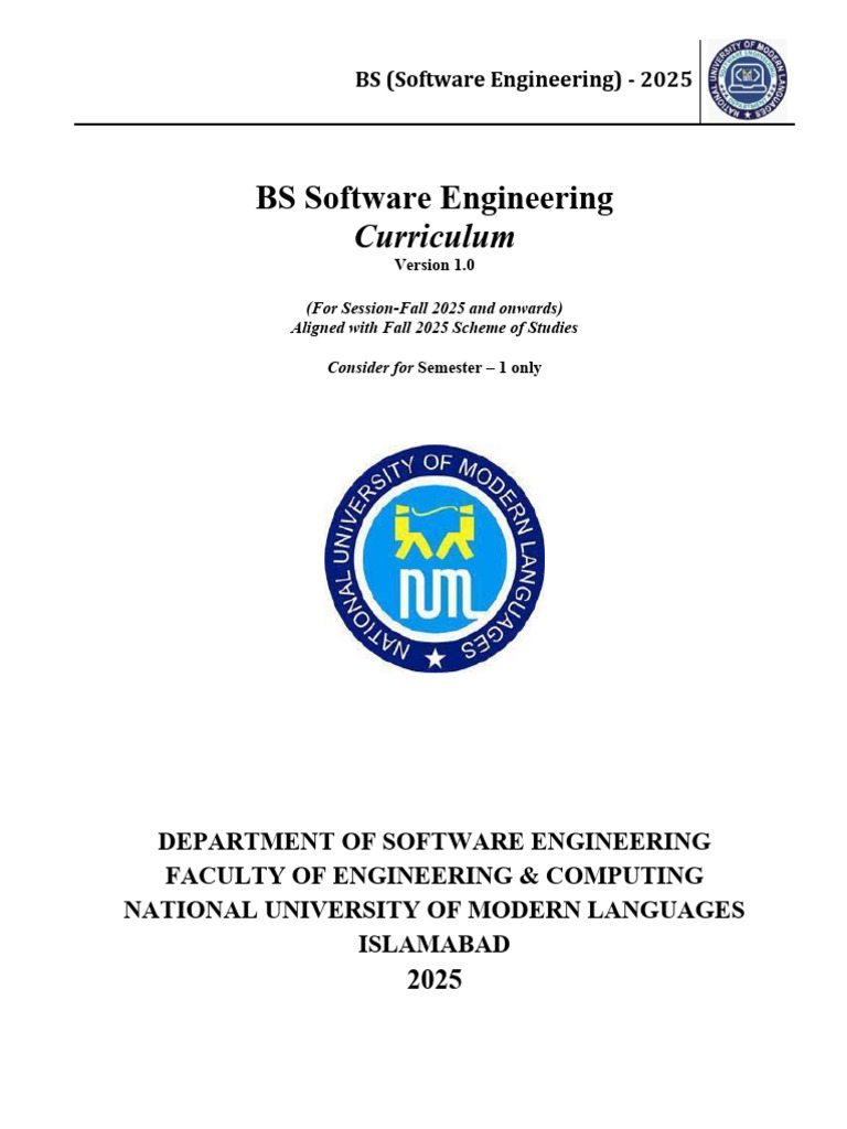 Semester 1 Only - BSSE Curriculum-Fall 2025 and Onwards - Version 1.0 ...