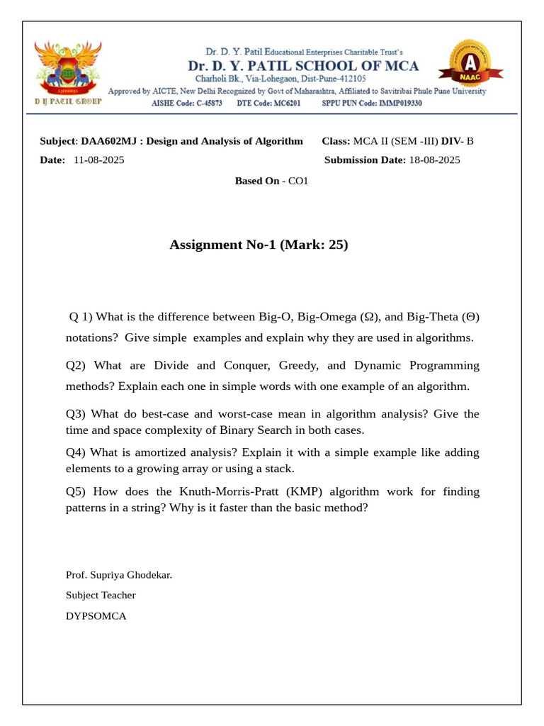 DAA Assignment No 1 | PDF