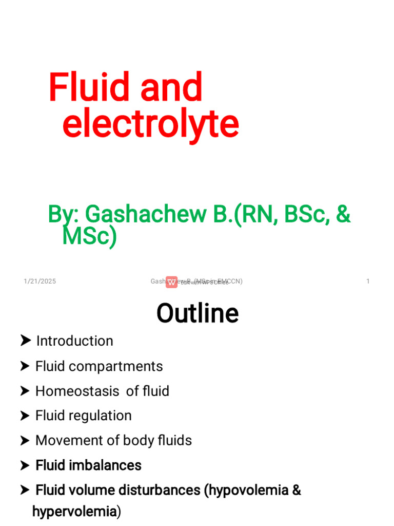 Fluid and Electrolyte Ppt GB | PDF | Homeostasis | Saline (Medicine)