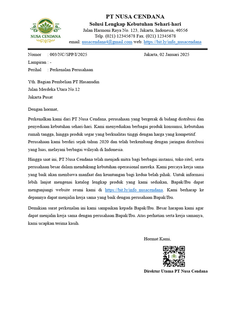 Surat Balasan - Perkenalan Perusahaan - PT Hasanudin | PDF