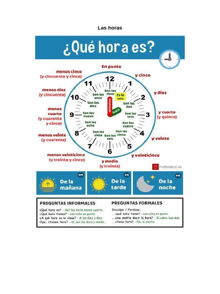 Ejercicios para aprender las horas | PDF