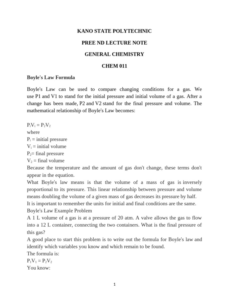 Basic Chem Lecture Note Week 3 | PDF | Gases | Mole (Unit)