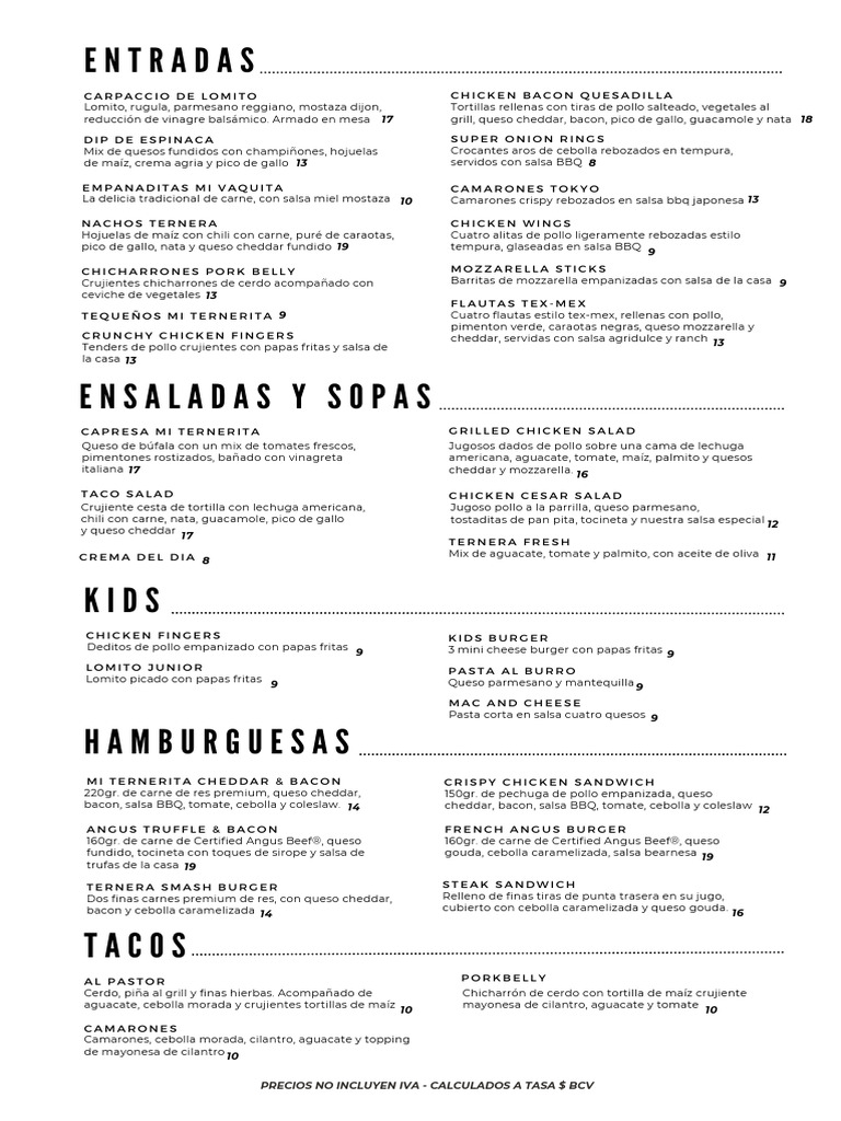 Menú de Hamburguesas y Entradas | PDF | filete | Cocina norteamericana