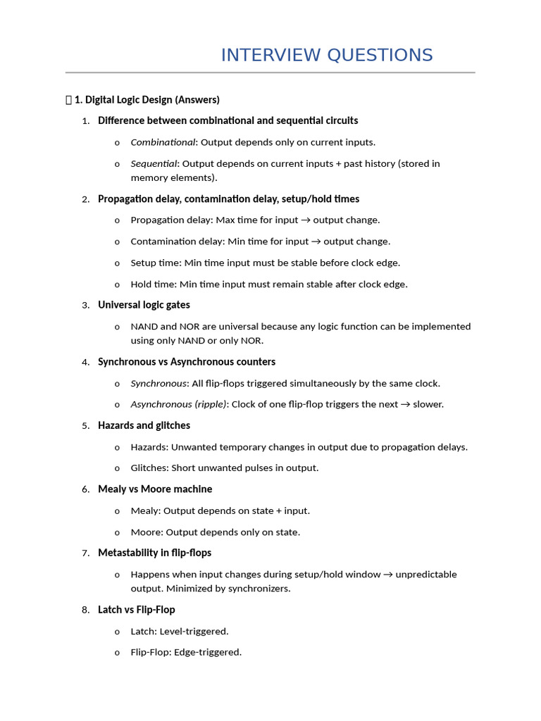 Digital Logic Design Interview Questions | PDF | Logic Gate | Cmos