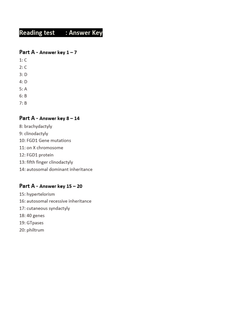 Reading Test 17 Answer Key | PDF