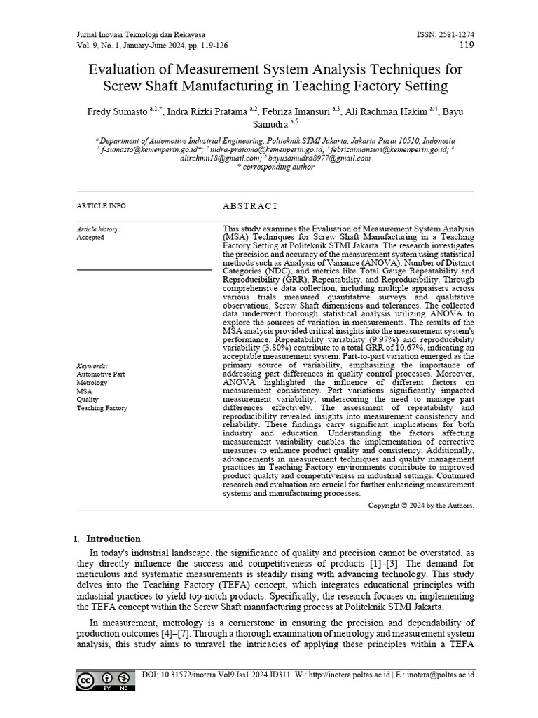 Evaluation of Measurement System Analysis Techniqu | PDF | Methodology ...