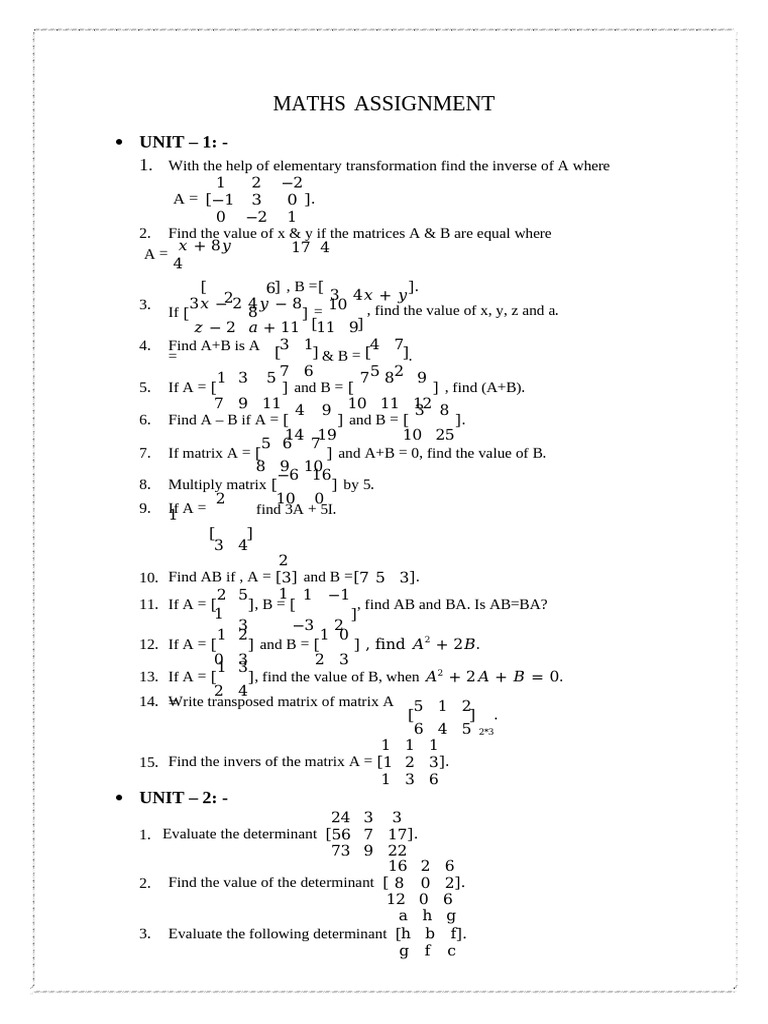 Maths Assignment b.sc(c.s) and Pcm 2nd Sem. | PDF | Determinant ...