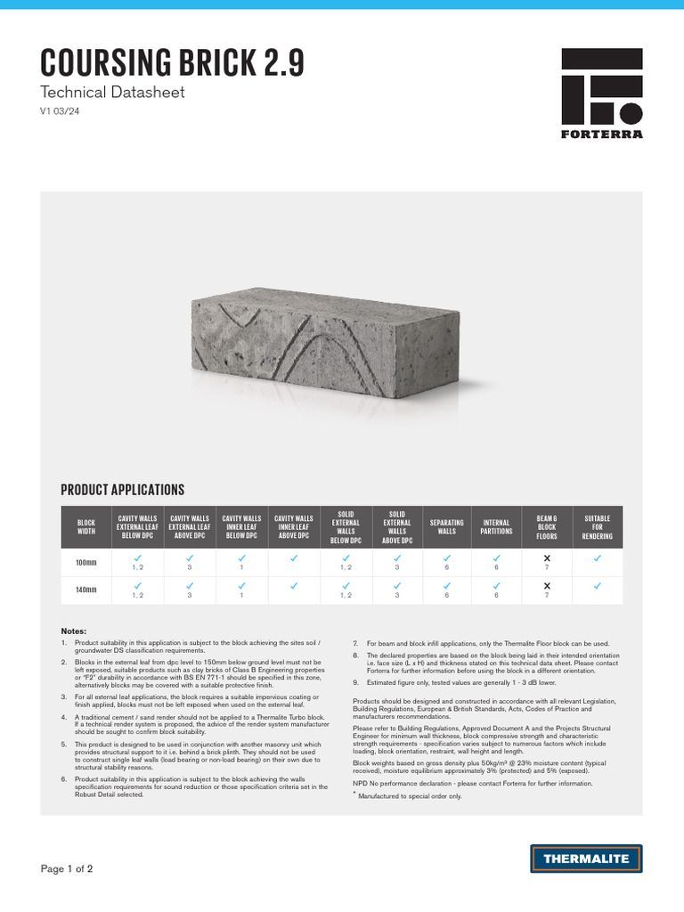 Coursing Brick 2.9 Technical Datasheet | PDF | Brick | Masonry