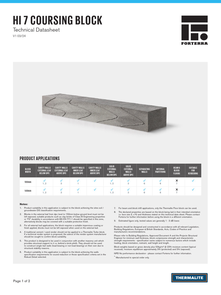 HI 7 Coursing Block Technical Datasheet | PDF | Brick | Building ...