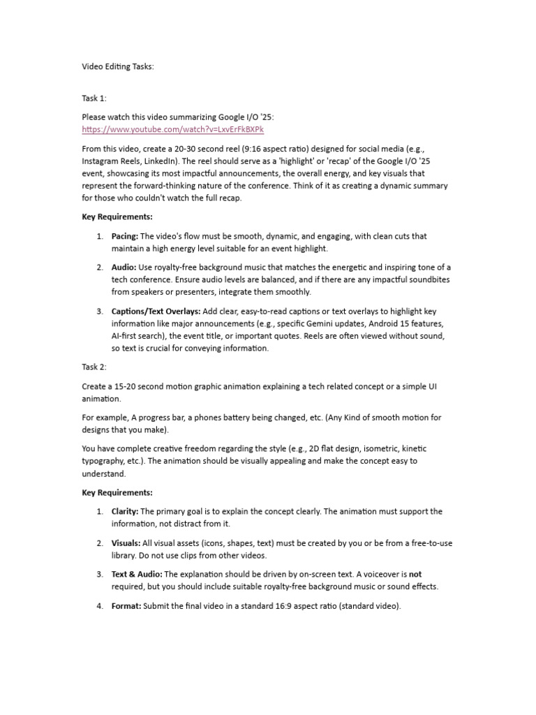 Video Editing Tasks | PDF