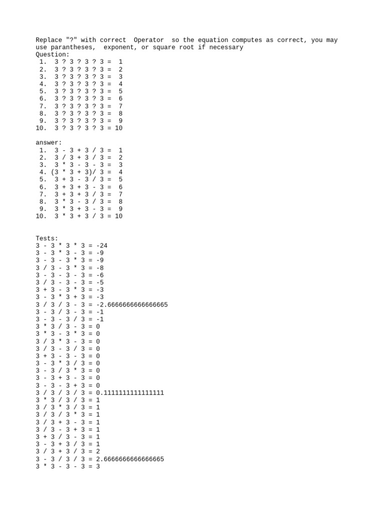 Math Operator Permutation | PDF