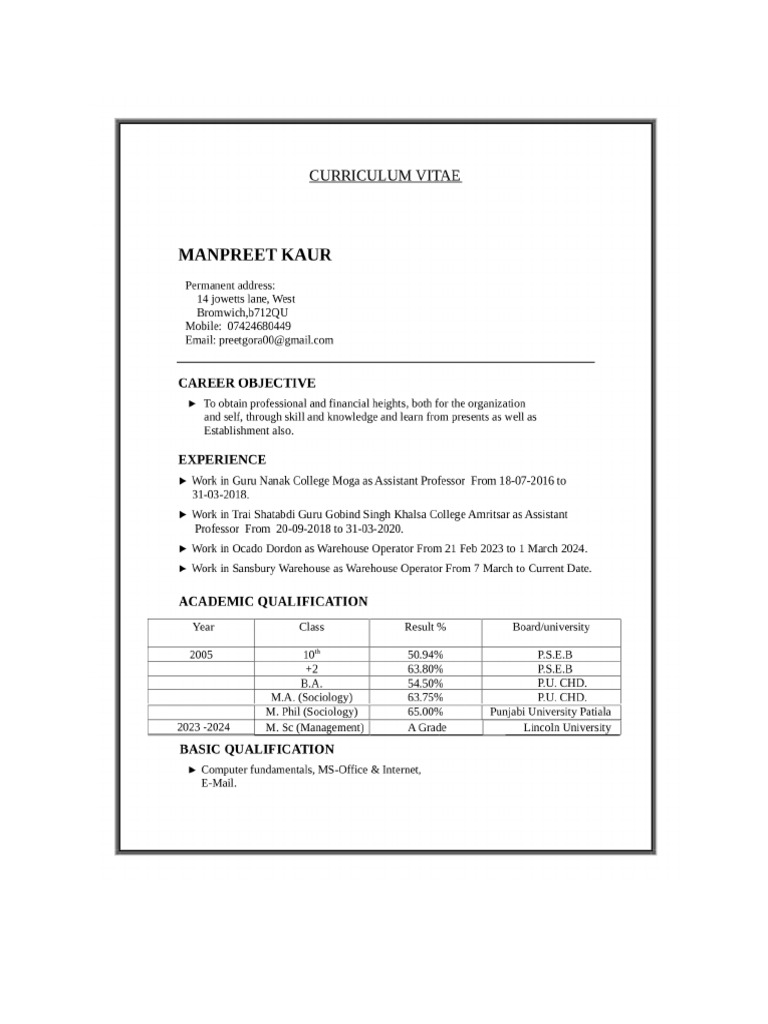 Manpreet CV Updated | PDF