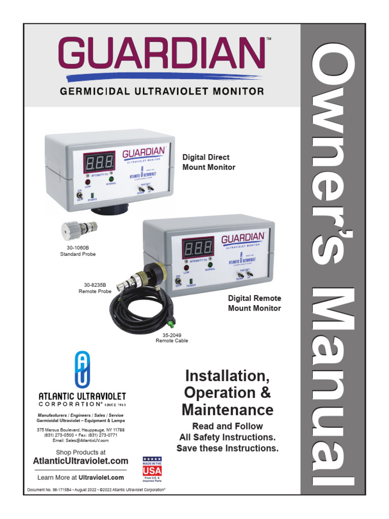 GUARDIAN Monitor 110-220v Digital 30-8250 | PDF | Ultraviolet | Valve