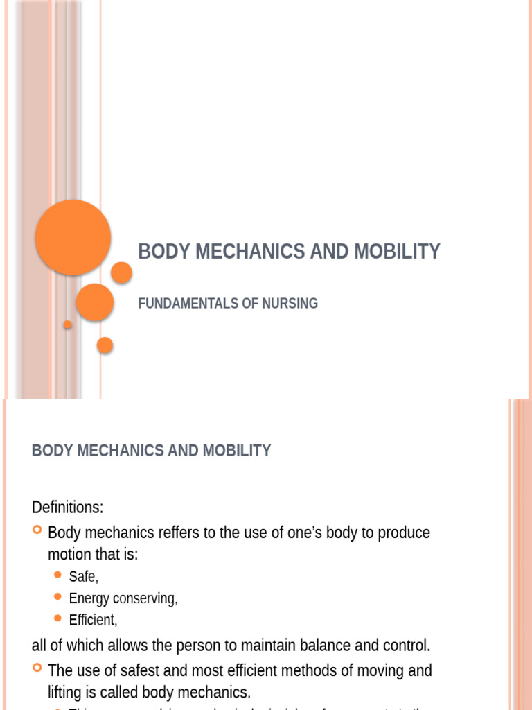 Body Mechanics in Nursing Care | PDF | Wheelchair | Chair