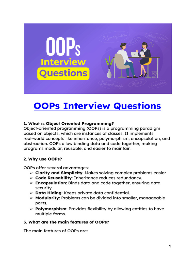 OOPs Interview Questions and Answers | PDF | Method (Computer ...