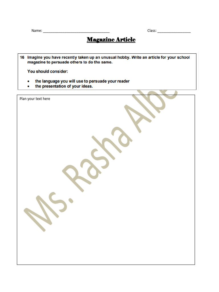 Year 8 Magazine Article Planning Guide | PDF