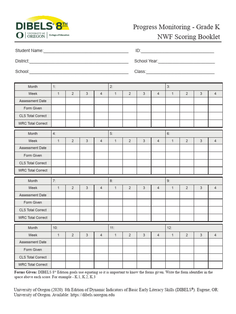 Dibels 8 PM K NWF Scoring 2020-1 | PDF | Linguistics | Evaluation Methods