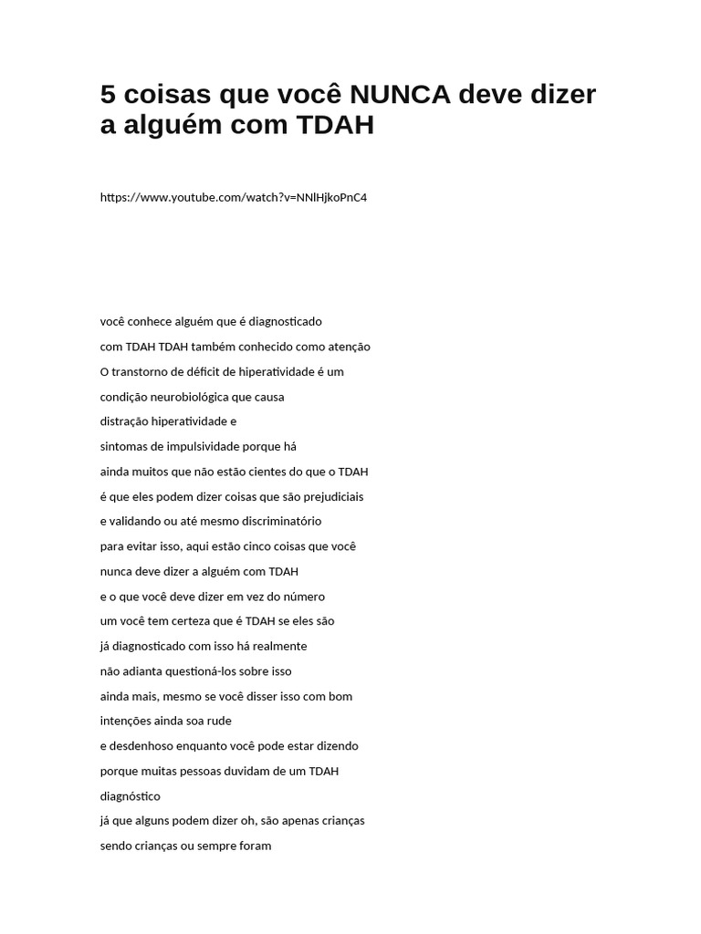5 Frases a Evitar com Pessoas com TDAH | PDF | Transtorno de déficit de ...