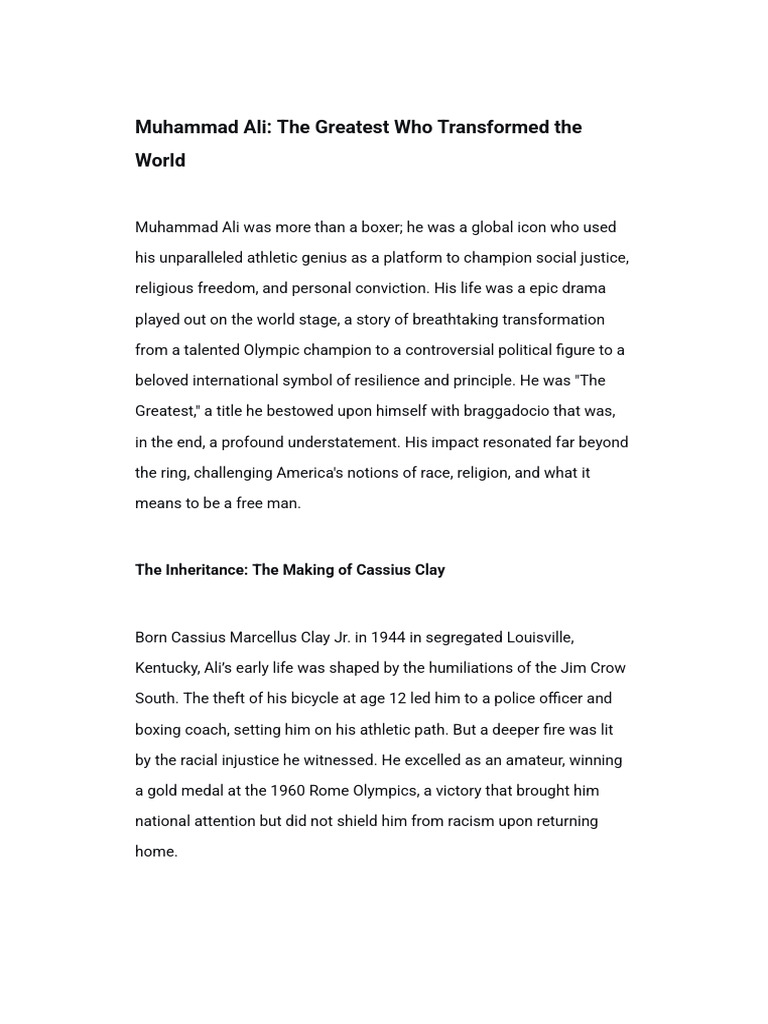 Muhammad Ali - The Greatest Who Transformed The World | PDF | Muhammad Ali