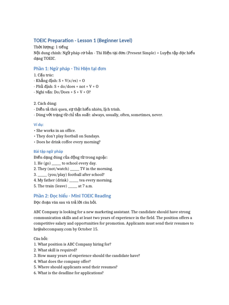 TOEIC Lesson1 | PDF