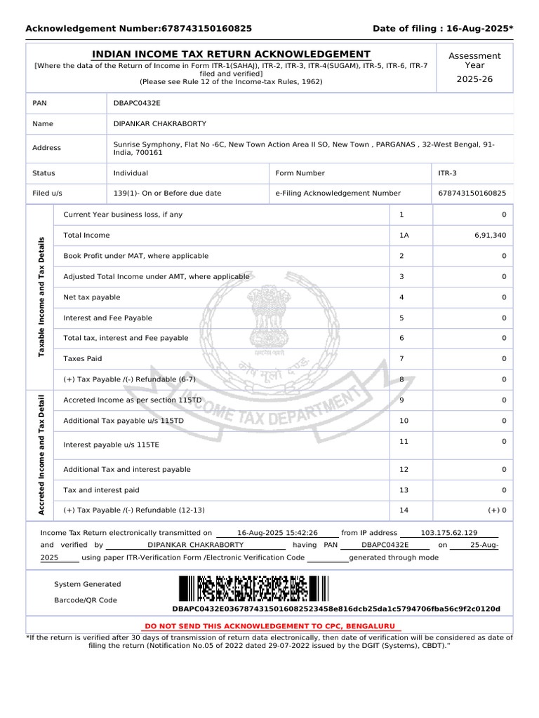 Indian Income Tax Return Acknowledgement | PDF | Taxes | Economies