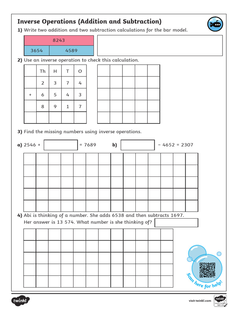 Horizontal - Inverse Operations (Addition and Subtraction) | PDF ...