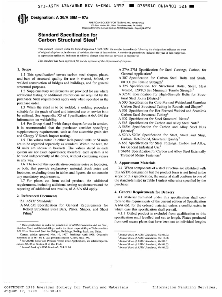 ASTM A36-A36M - 97a | PDF