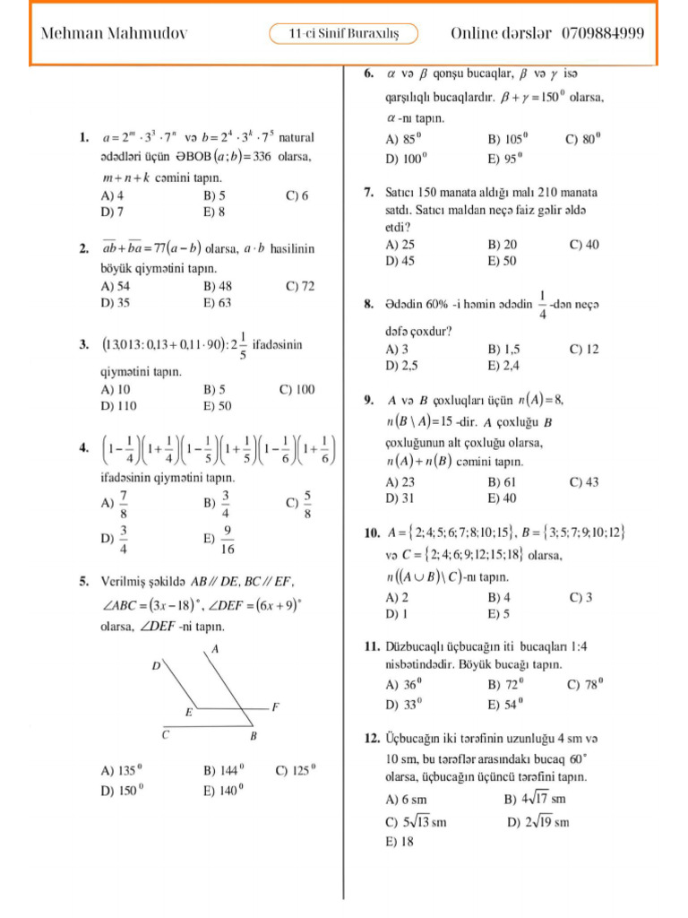 11 Buraxılış Mehman Mahmudov Sınaq | PDF