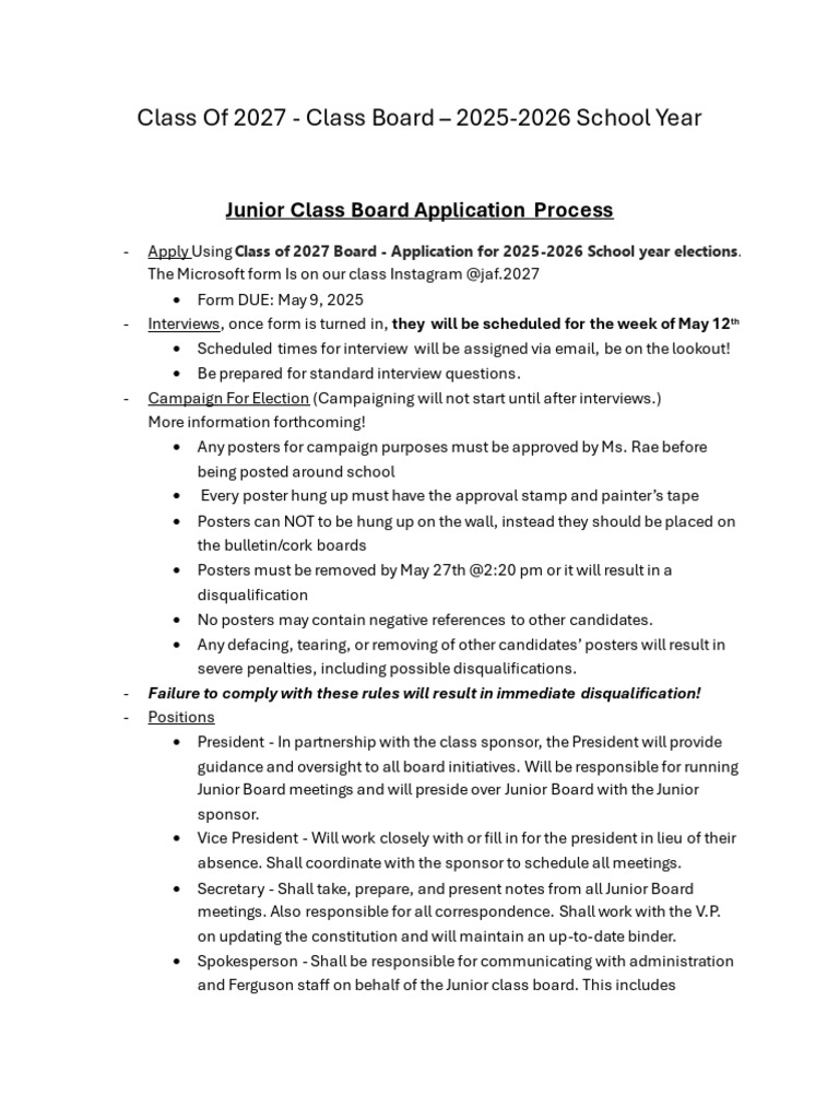 Class of 2027 Junior Board Elections Guide | PDF