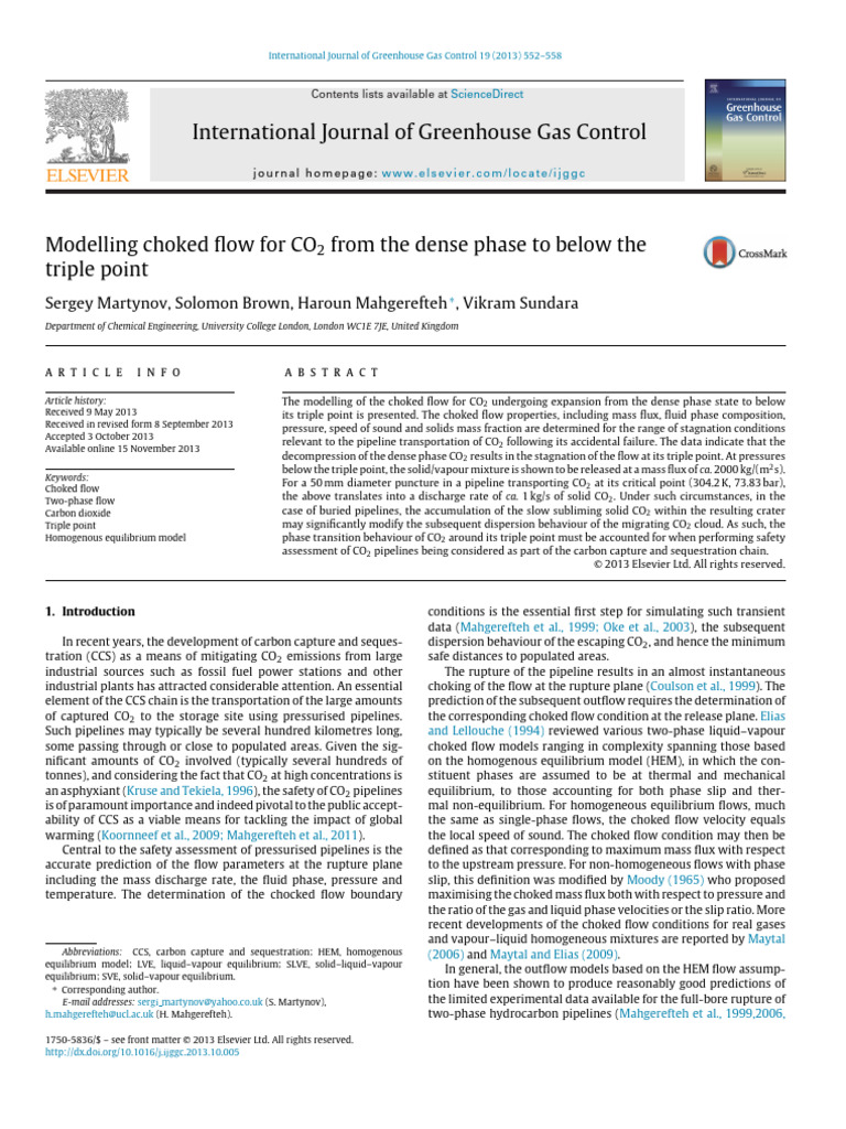 CO2 Choked Flow Modelling Below Triple Point | PDF | Carbon Dioxide ...