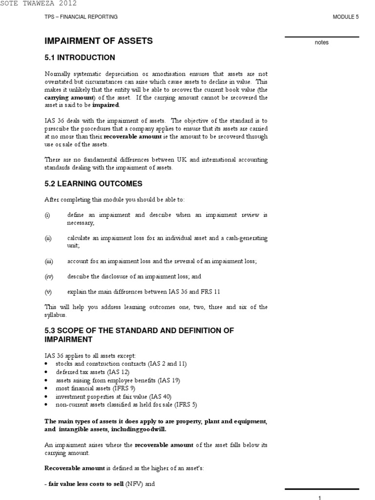 Impairment of Assets Notes | PDF | Goodwill (Accounting ...