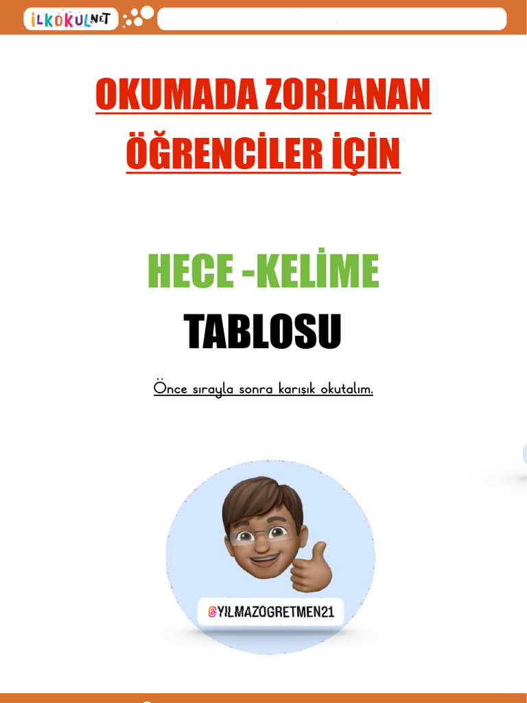 ANETIL Hece Tablosu | PDF