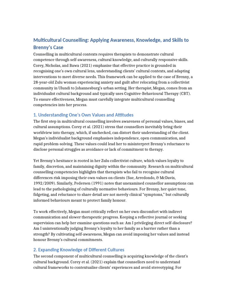 Multicultural Counselling Brenny | PDF | Psychotherapy | Cognitive ...