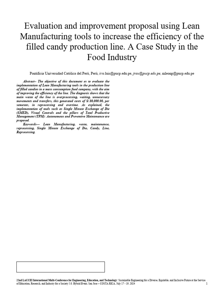 Evaluation and improvement proposal using Lean Manufacturing tools to increase the efficiency of ...