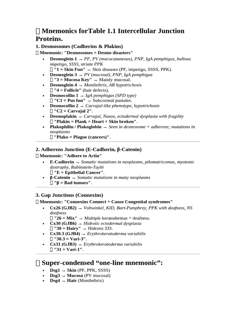 Mnemonics for Intercellular Junctions | PDF | Cytotoxic T Cell | Toll ...