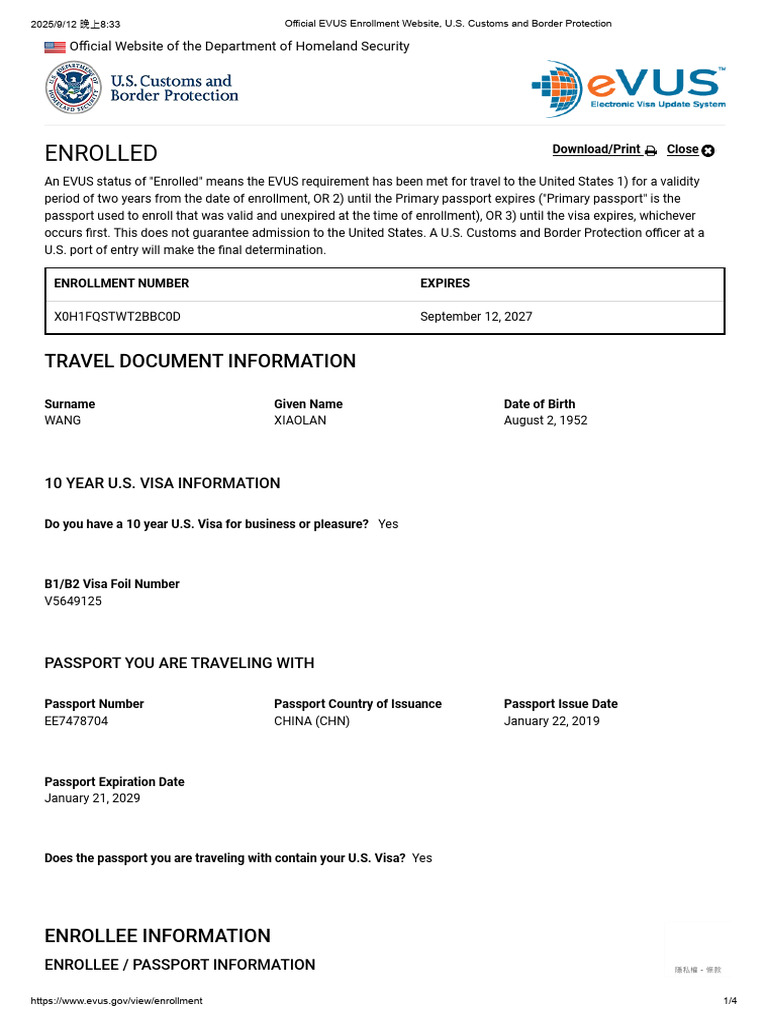Official EVUS Enrollment Website, U.S. Customs and Border Protection ...