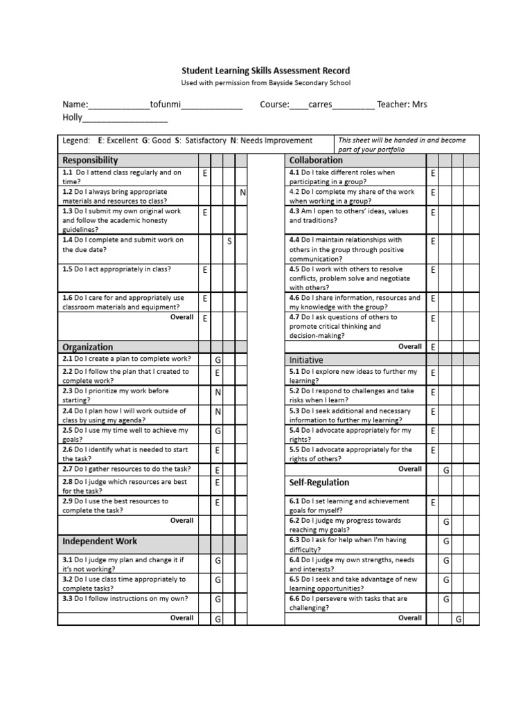 Student Learning Skills Assessment Report | PDF | Cognition | Behavior ...
