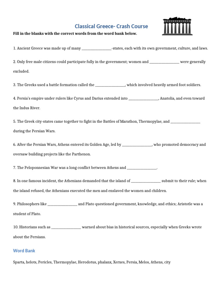 Classical Greece CrashCourse Worksheet | PDF