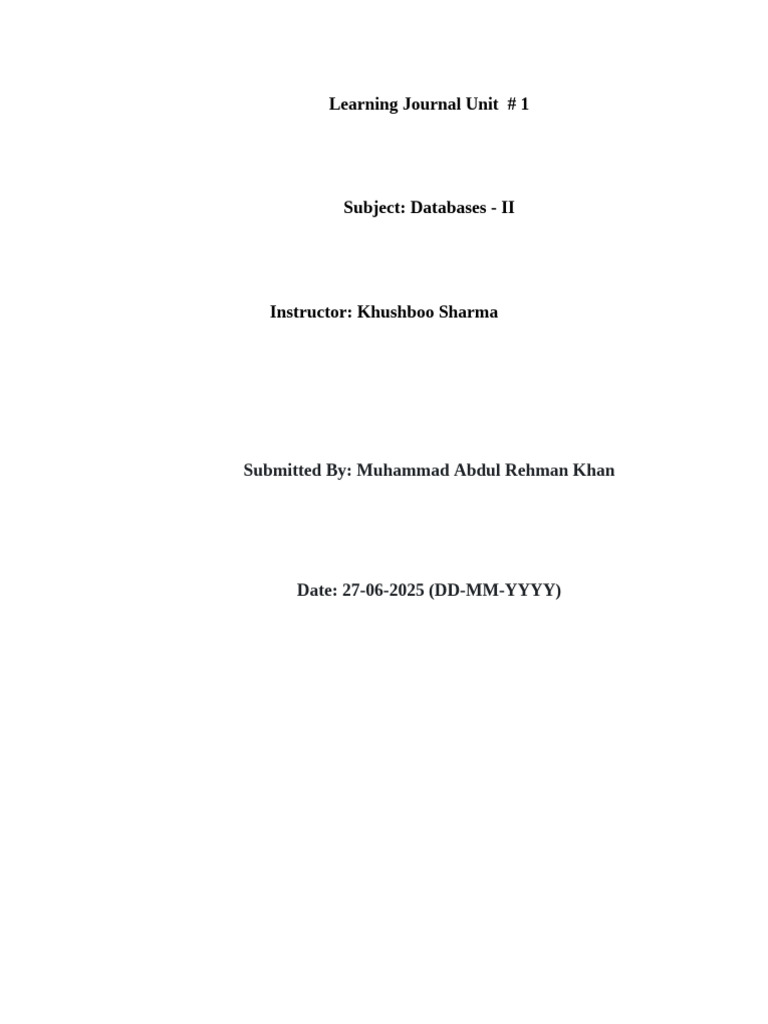Learning Journal Unit # 1 Data Bases | PDF | Databases | Data
