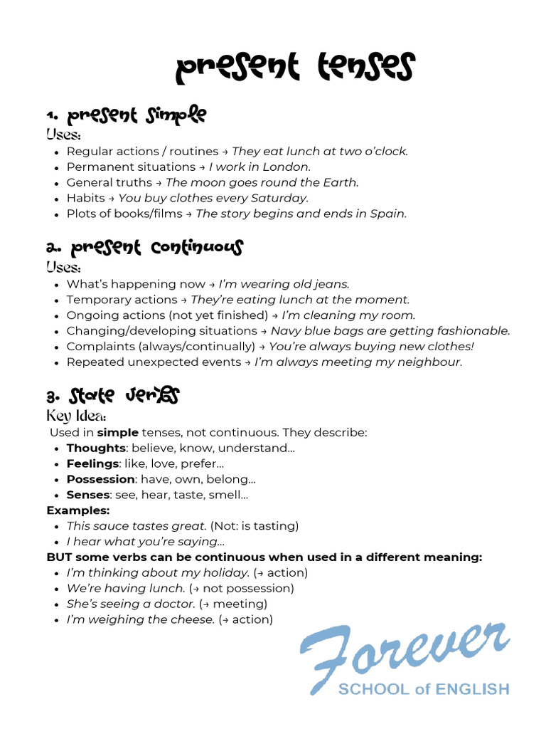 Present Tenses | PDF | Adjective | Verb