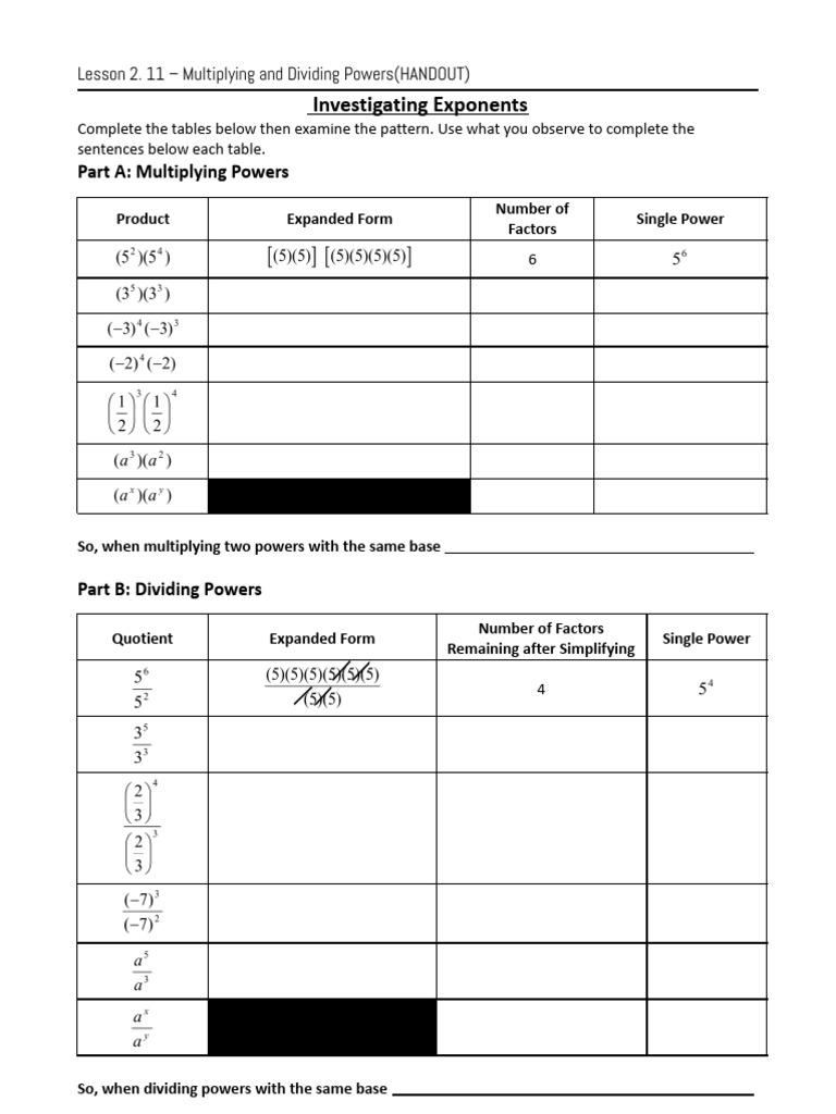 2.11 - Multiplying and Dividing Powers | PDF
